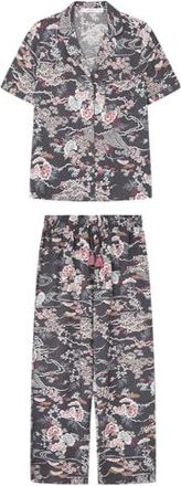 Women'secret Pyjama Manches Courtes Mix and Match Oriental Jeu Femme, Imprimé Gris, M