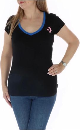 Converse Femme, Tops, Noir, Taille: 36 FR T-shirt noir avec &eacute;toile Chevron