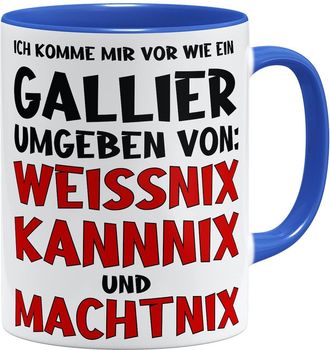 OM3 Ich komme mir vor wie ein Gallier Kaffee-Tasse mit Spruch R&ouml;mer II | Keramik Becher | 11oz 325ml | Beidseitig Bedruckt | Blau