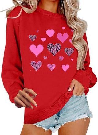 Generic Sweat-shirt romantique &agrave; manches longues pour femme - Coupe ample - Pull &agrave; manches longues - Pull d&eacute;contract&eacute; &agrave; col rond, rose, 3XL