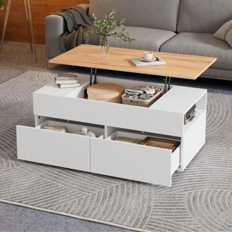 STILVORA Table Basse Relevable avec 2 Tiroirs et Rangement Semi-Ouvert, Style Moderne, en Panneaux de Particules, Blanc, 100&times;50&times;40 cm