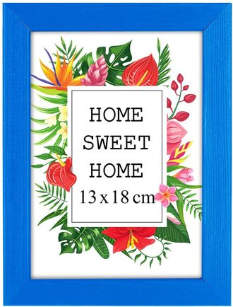 MG Design Blau Bilderrahmen 13 x 18 cm - Aus echtem Holz mit Acrylglas, zum Aufhängen & Aufstellen, für Fotos, Poster & Puzzle