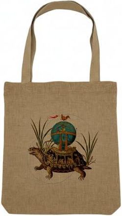 Fabulous Sac Shopping Tote Bag Aspect Lin - Vaisseau Tortue Collage Art Surr&eacute;alisme Jules Verne Fantastique - Sac de Courses Toile Epaisse 360g Beige Naturel C