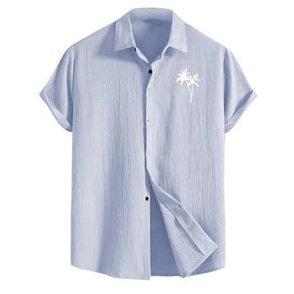 Generic Chemise en lin pour homme - Chemise classique en coton blanc - Chemises en lin &agrave; col en V - Lot de t-shirts de plage d&eacute;t&eacute; &agrave; manches courtes pour le Ro