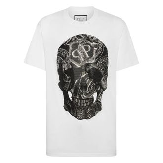 Philipp Plein Homme, Tops, Blanc, Taille: 5XL T-Shirt Col Rond Snake
