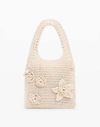 Desigual Sac au crochet &agrave; fleurs - Cr&egrave;me-Blanc