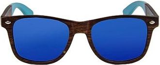 OCEAN Sunglasses BEACH WOOD Lunettes de soleil unisexes polarisées pour homme et femme, Bambou foncé et bleu