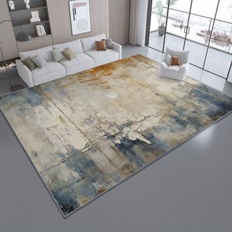 Generic Tapis de Salon Gris Bleu, Tapis de Sol imprimé Rétro Abstrait Shabby Chic Texturé, décoration antidérapante pour Salon Chambre Cuisine Balcon terrasse