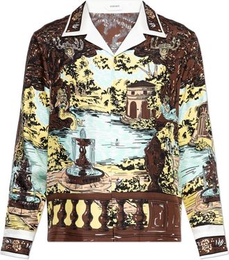 Versace Homme, Chemises, Brun, Taille: S Printed Silk Twill Slim Shirt