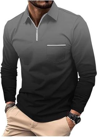 Generic Polo &agrave; manches longues pour homme Patchwork Revers T-shirt d&eacute;contract&eacute; Chemises de vacances Tops, Noir, 3XL