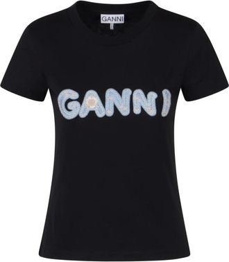 Ganni Femme, Tops, Noir, Taille: 42 FR Basic Cotton Jersey Baby Fit
