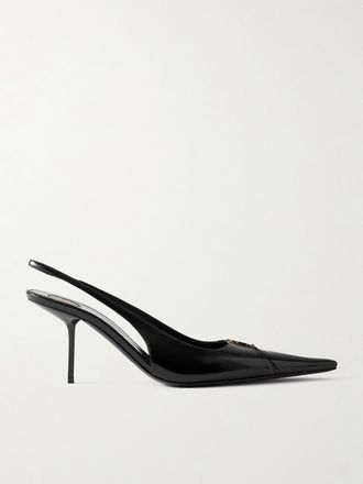 Saint Laurent Babylone Slingback-pumps Aus Glanzleder Mit Verzierung - Schwarz