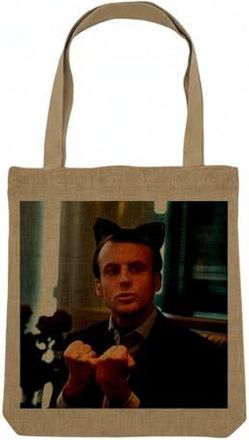Fabulous Sac Shopping Tote Bag Aspect Lin - Emmanuel Macron Kawaii Photo de C&eacute;l&egrave;brit&eacute; Humour Politicien - Sac de Courses Toile Epaisse 360g Beige Naturel Cabas