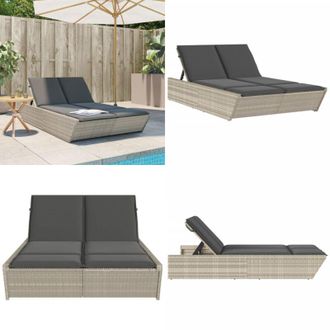 vidaXL Doppel-Sonnenliege mit Kissen Hellgrau Poly Rattan - Doppel-Sonnenliege - Gartenliege - Poolliege - Lounge Chair - Outdoor Liege - Home & Living