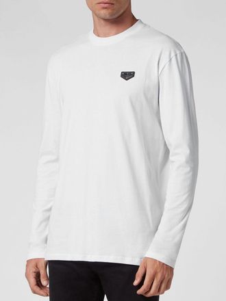 Philipp Plein T-shirt &agrave; manches longues en coton avec patch logo appliqu&eacute;