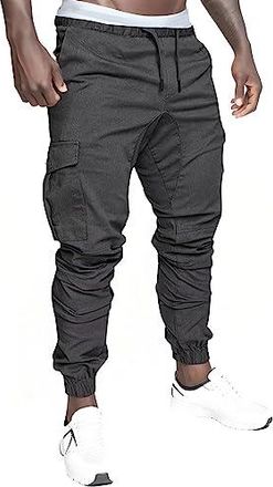 Generico Pantalon de travail respirant ample avec cordon de serrage Pantalon de jogging élastique pour homme Coupe conique et taille élastique, gris, XXL