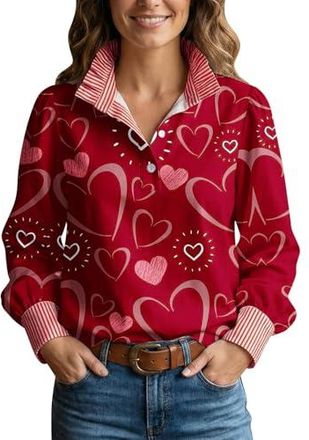 Generic 2026 Chemisier Femme Chic Et &Eacute;l&eacute;gant Saint-Valentin T Shirt D&eacute;contract&eacute; Manches Longues Haut Col V avec Boutons Blouse Couleur Unie Chemisier Respiran