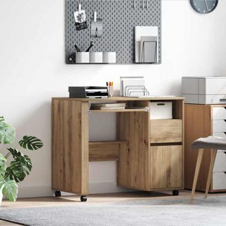 vidaXL Vidaxl - Bureau avec roulettes avec roue ch&ecirc;ne artisanal 91 x 50 x 77 cm