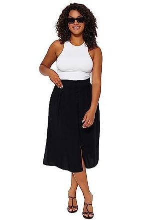 Trendyol Damen Gerade Midi Eine Linie Rock in &Uuml;bergr&ouml;&szlig;e Jupe, Noir, 50 Grande Taille Femmes