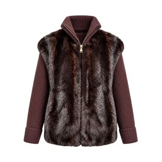 MC2 Saint Barth Strickjacke mit Kunstfell-Eins&auml;tzen - - Jackets - Damen - Braun - M