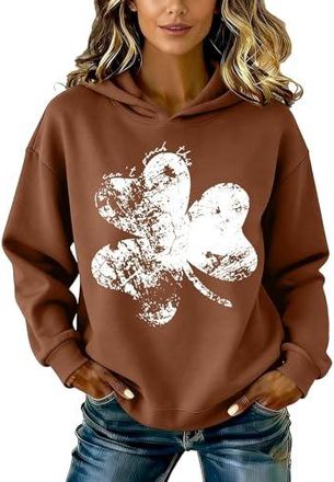 Generic HUIFUAO Sweat &agrave; capuche pour femme avec tr&egrave;fle amusant pour femme Costume irlandais de St Paddys Day Vert Irlande Tr&egrave;fle Chemise Vacances Haut &agrave; manch