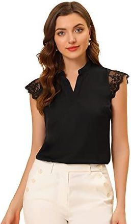 Allegra K Chemisier basique sans manches avec col en V pour femme, Noir, 36