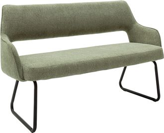 Robas Lund Esszimmerbank mit R&uuml;ckenlehne, Sitzbank bis 280 kg belastbar, Esszimmerbank mit Stoffbezug Olive