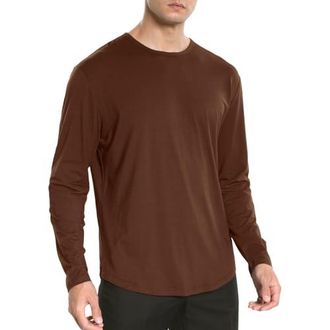 Generic T-shirt pour homme avec col rond ultra doux, l&eacute;ger, manches longues, d&eacute;contract&eacute;, t-shirt basique, marron, XXL