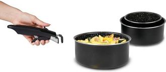 Sitram 713493 3-teiliges Set mit 3 Stieltöpfen aus gepresstem Aluminium, Ø 16/18/20 cm - Antihaftbeschichtung ohne PFOA - Innenseite Steinoptik - abnehmbarer