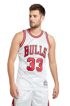 Mitchell & Ness Herren Chicago Bulls Bluse, S. Pippen 33, White, M EU