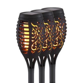 Globo Lighting Solarlampen f&uuml;r Au&szlig;en Gartendeko Fackeln Gartenfackel, LED Feuereffekt IP44 Erdspie&szlig;, LED warmwei&szlig;, H&ouml;he 59,5 cm, 3er Set