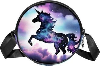 Generic Sac &agrave; bandouli&egrave;re rond pour femme, silhouette de licorne, petit sac &agrave; dos &agrave; bandouli&egrave;re avec fermeture &eacute;clair, bretelles r&eacute;glables, sac &agrave; main rond d&eacute;