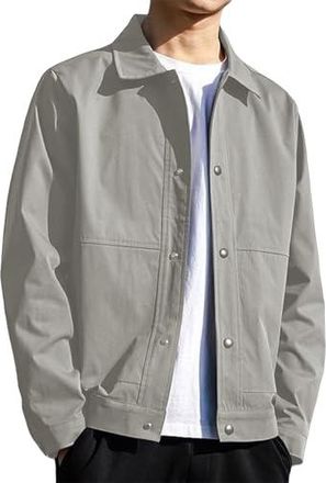 Generic Veste de loisirs l&eacute;g&egrave;re unie pour homme - Avec boutonni&egrave;re - Sans poche - Veste de transition - Col rabattu - Manches longues - Chemise d&eacute;contract&eacute;e -