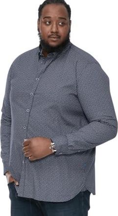 D555 Chemise &agrave; manches longues pour homme avec micro imprim&eacute; et col boutonn&eacute; en bleu marine, 3XL-6XL, bleu marine, 5XL