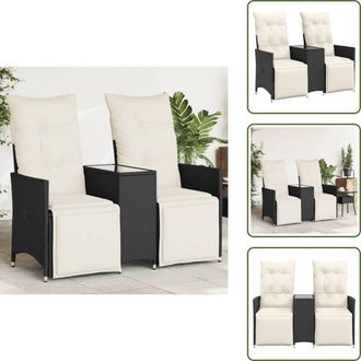 vidaXL Gartensofa 2-Sitzer Verstellbar mit Tisch Schwarz Poly Rattan - Gartenm&ouml;bel - Esszimmerset - Balkonm&ouml;bel - Lounge Set - Rattan Gartenm&ouml;bel