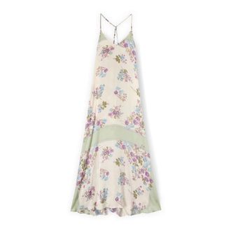 Motivi Langes Kleid aus Satin mit Print - - Dresses - Damen - Wei&szlig; - XS