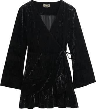 Superdry Damen Mini-Wickelkleid aus Samt Schwarz 36