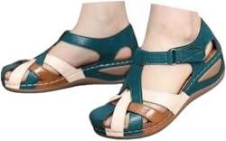 Generic Sandales orthop&eacute;diques pour femme - Bout ferm&eacute; - Souple - Coupe large - Soutien de la vo&ucirc;te plantaire - Chaussures de marche r&eacute;tro en cuir avec sangle