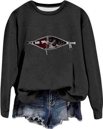 Generic PINTUTU Sweat Femme dhalloween Multicolore avec Imprimé I See You Crâne à Travers Éclair, Coupe Oversize Confortable, Parfait pour Fêtes Thématiques, 
