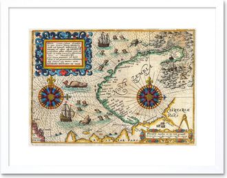 Wee Blue Coo MAP ANTIQUE DE BRY VEER NOVA ZEMBLA NORTHEAST PASSAGE FRAMED ART PRINT B12X7040