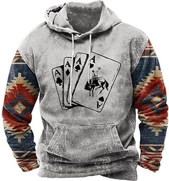Keephen Hommes Poker A Sweat &Agrave; Capuche Imprim&eacute; G&eacute;om&eacute;trique Style Ethnique Patchwork Sweat &Agrave; Capuche &Agrave; Manches Longues Veste &Agrave; Capuche