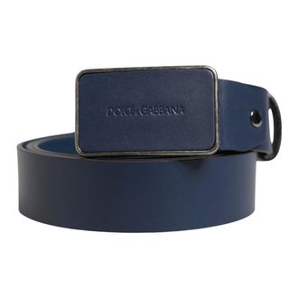 Dolce & Gabbana Homme, Accessoires, Bleu, Taille: ONE Size Logo Leather Buckle Belt