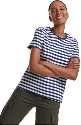 Urban Classics T- Shirt &agrave; Rayures r&eacute;guli&egrave;res pour Femme, Blanc/Bleu fonc&eacute;