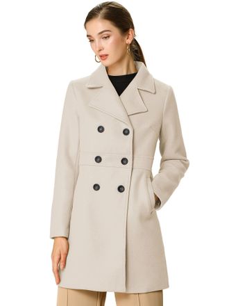 Allegra K Damen Langarm Button Revers Trenchcoat Mantel Beige XL