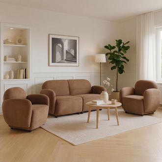 Mendler Wohnzimmer-Set HWC-P33, 2er-Sofa 2X Sessel, Stoff/Textil Chenille (330 g/m&sup2;) &Ouml;ko-Tex - braun