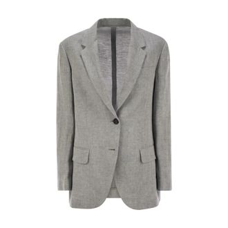 Brunello Cucinelli Femme, Vestes, Gris, Taille: 36 FR Veste Scintillante en Toile de Lin