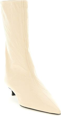 Jil Sander Craquel&eacute; Leather Ankle Boot - Cream