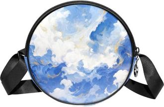 Generic Petit sac &agrave; bandouli&egrave;re circulaire pour femme, motif ondulations fluides, sac &agrave; dos avec fermeture &eacute;clair, bretelles r&eacute;glables, sac &agrave; main rond d&eacute;cont