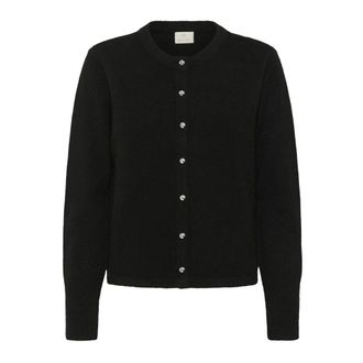 Kaffe Schwarzer Tiefer Strick-Cardigan mit Kn&ouml;pfen - - Knitwear - Damen - Schwarzk - S