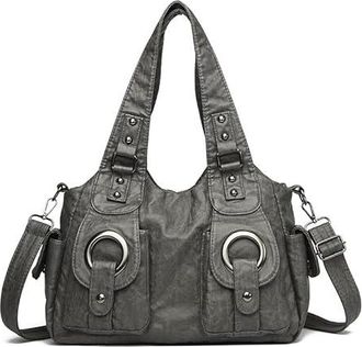 Generic Sac &agrave; bandouli&egrave;re en cuir synth&eacute;tique de couleur unie avec sangle r&eacute;glable, multi-poches, sac &agrave; bandouli&egrave;re clout&eacute; pour voyage, shopping, travail, usa